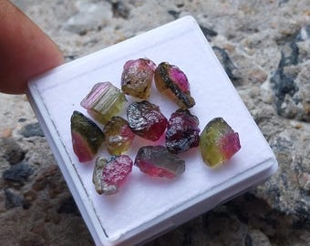 Watermelon Tourmaline Rough, 8 Piece Natural Pink Green Watermelon ...
