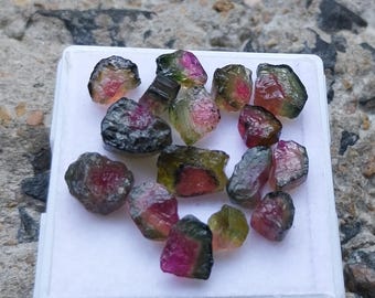 Watermelon Tourmaline Rough, 8 Piece Natural Pink Green Watermelon ...