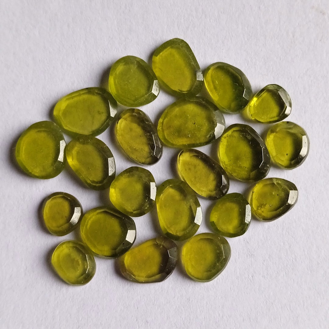 21 Piece Natural Green Vasonite Flat Both Side Faceted Slice Cut. 21 ...
