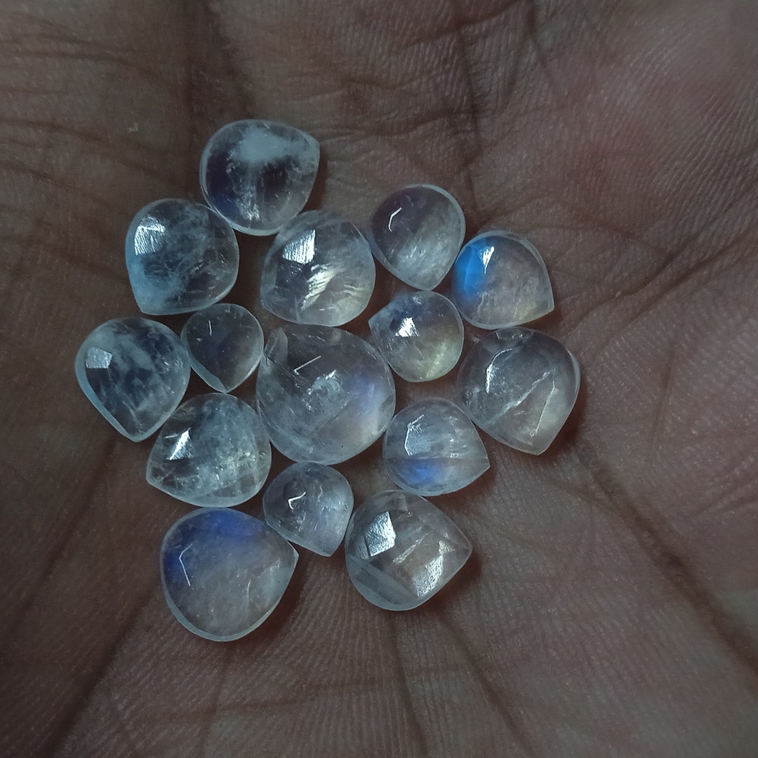 19.50 Carat Natural Blue Sheen Rainbow Moonstone Heart Rose Cut 15 ...