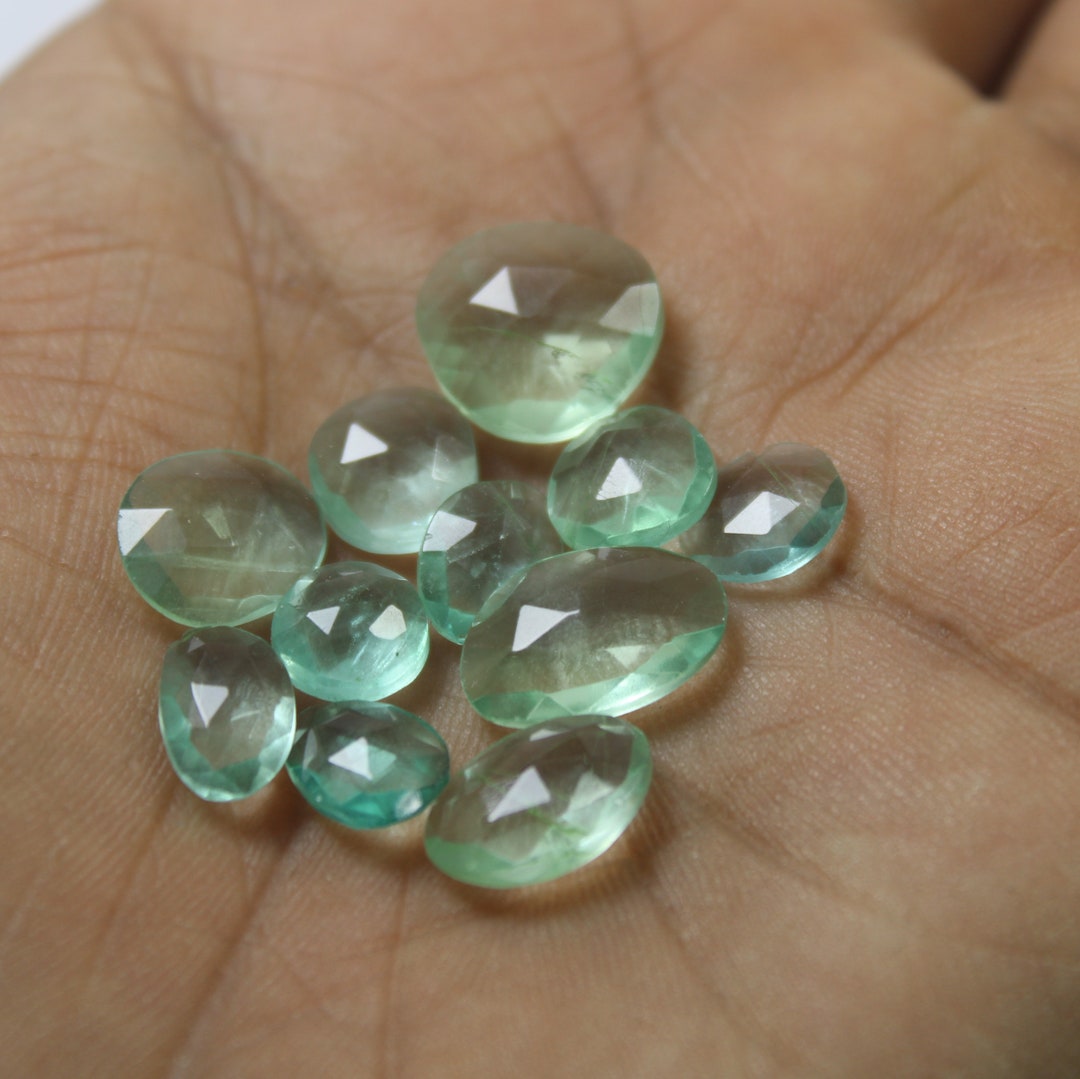 30 Carats Transparent Natural Light Green Fluorite Rose Cut Both Side ...