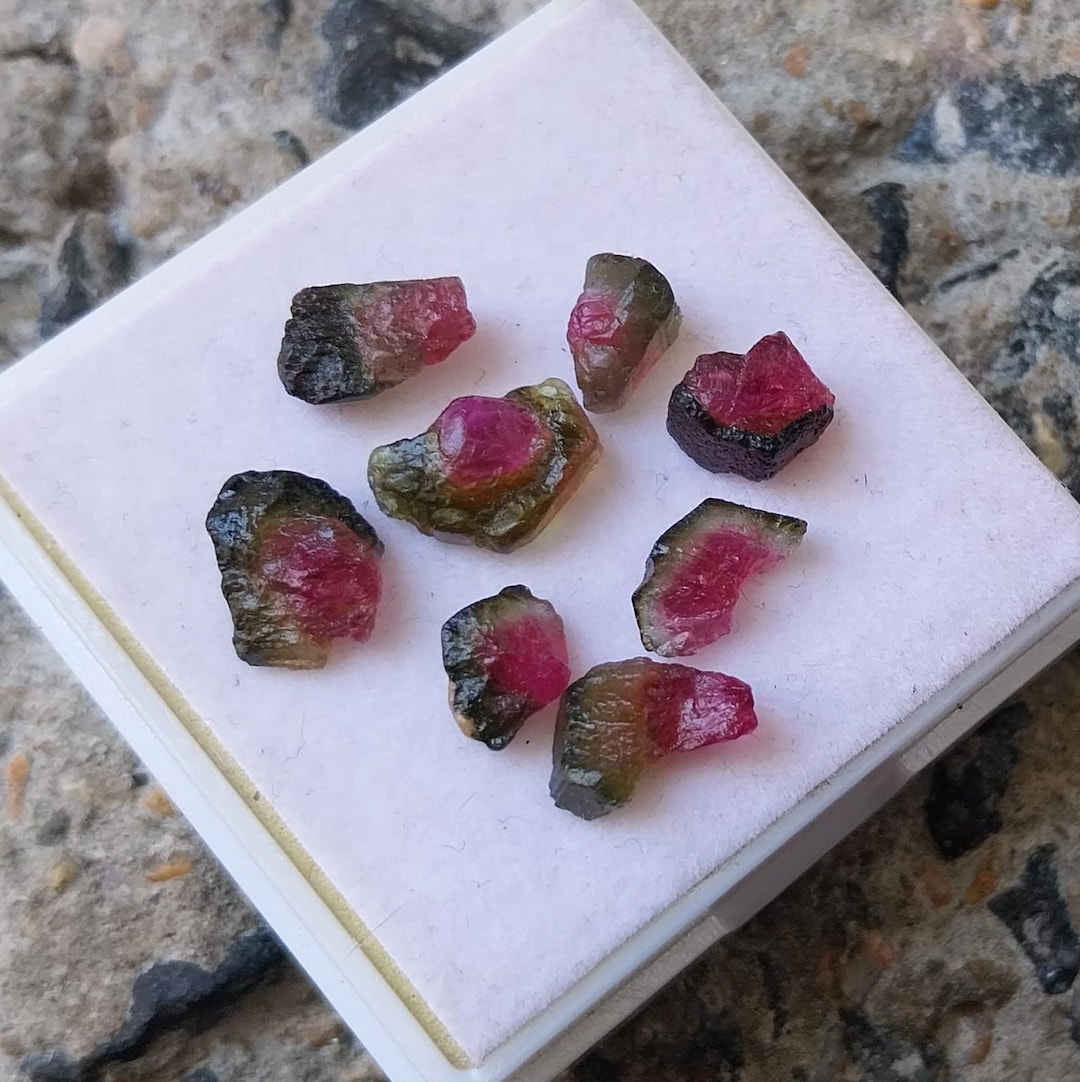 Watermelon Tourmaline Rough, 8 Piece Natural Pink Green Watermelon ...