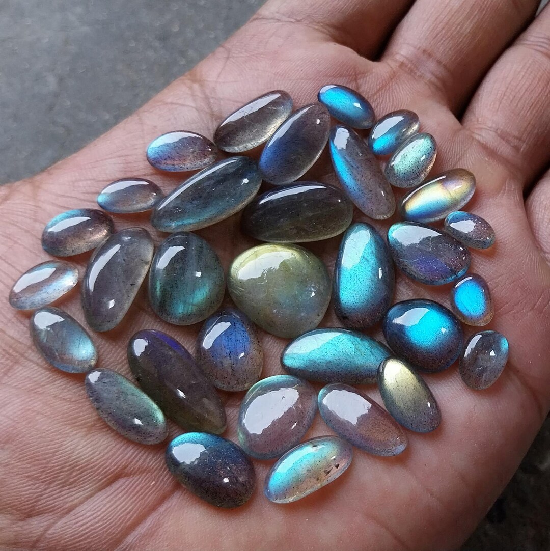 Labradorite Smooth Rose Cut Gemstones: Blue Rainbow Fire, 120 Carats ...
