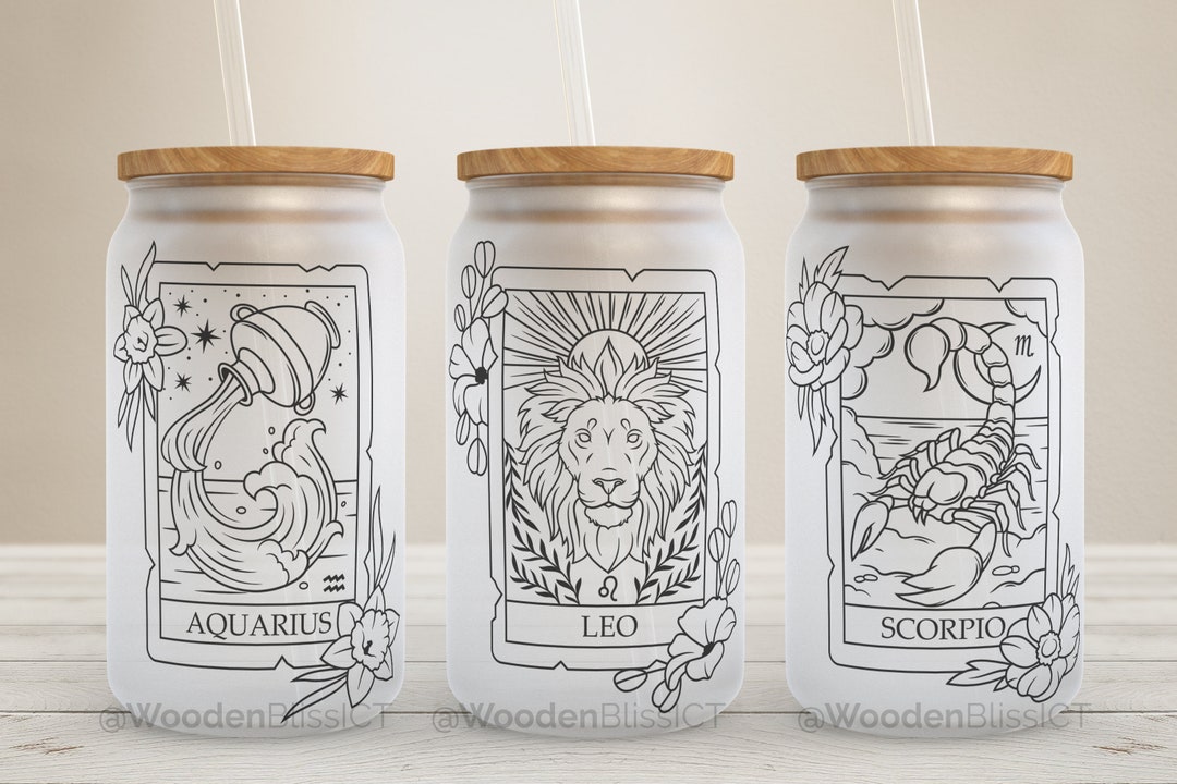 Zodiac Sign Glass Can, Iced Coffee Cup, Astrology, Tarot Card Reading ...