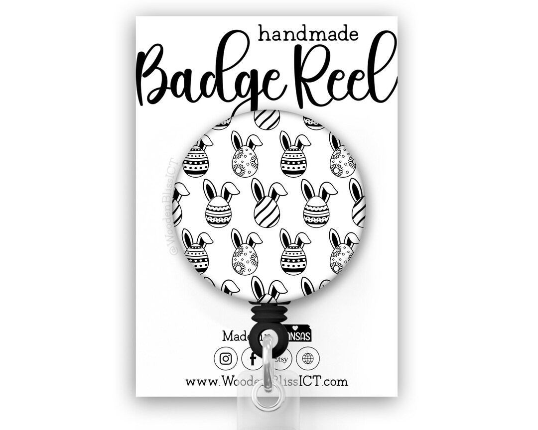 Easter Badge Reel, Black and White Bunny Ears and Eggs, Teacher ...