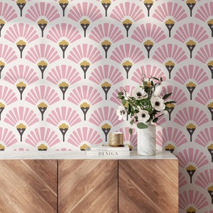 Pink Art Deco Pattern Wallpaper - Self Adhesive Peel and Stick ...