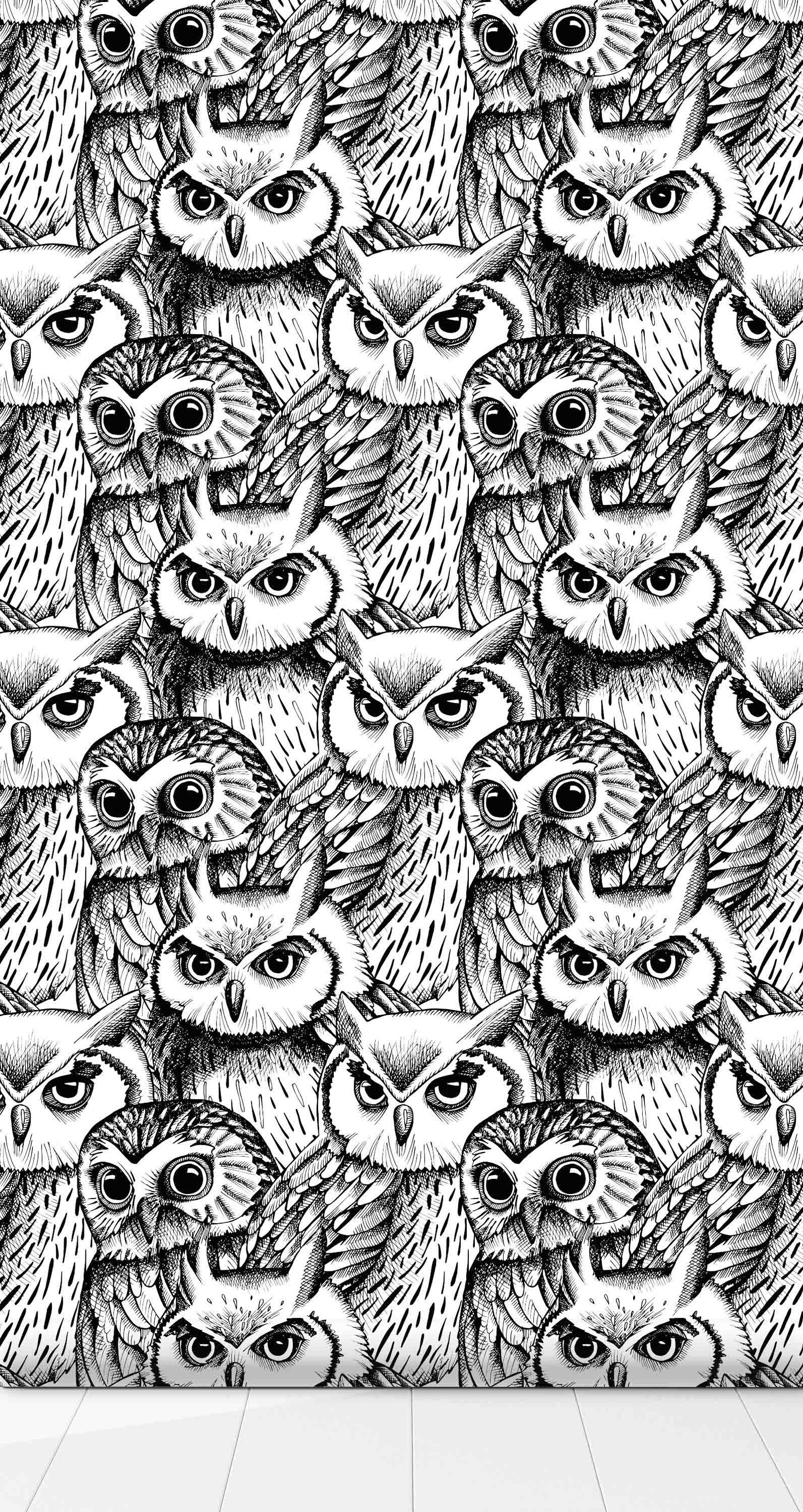 Black and White Owl Pattern Wallpaper Self Adhesive Peel and - Etsy