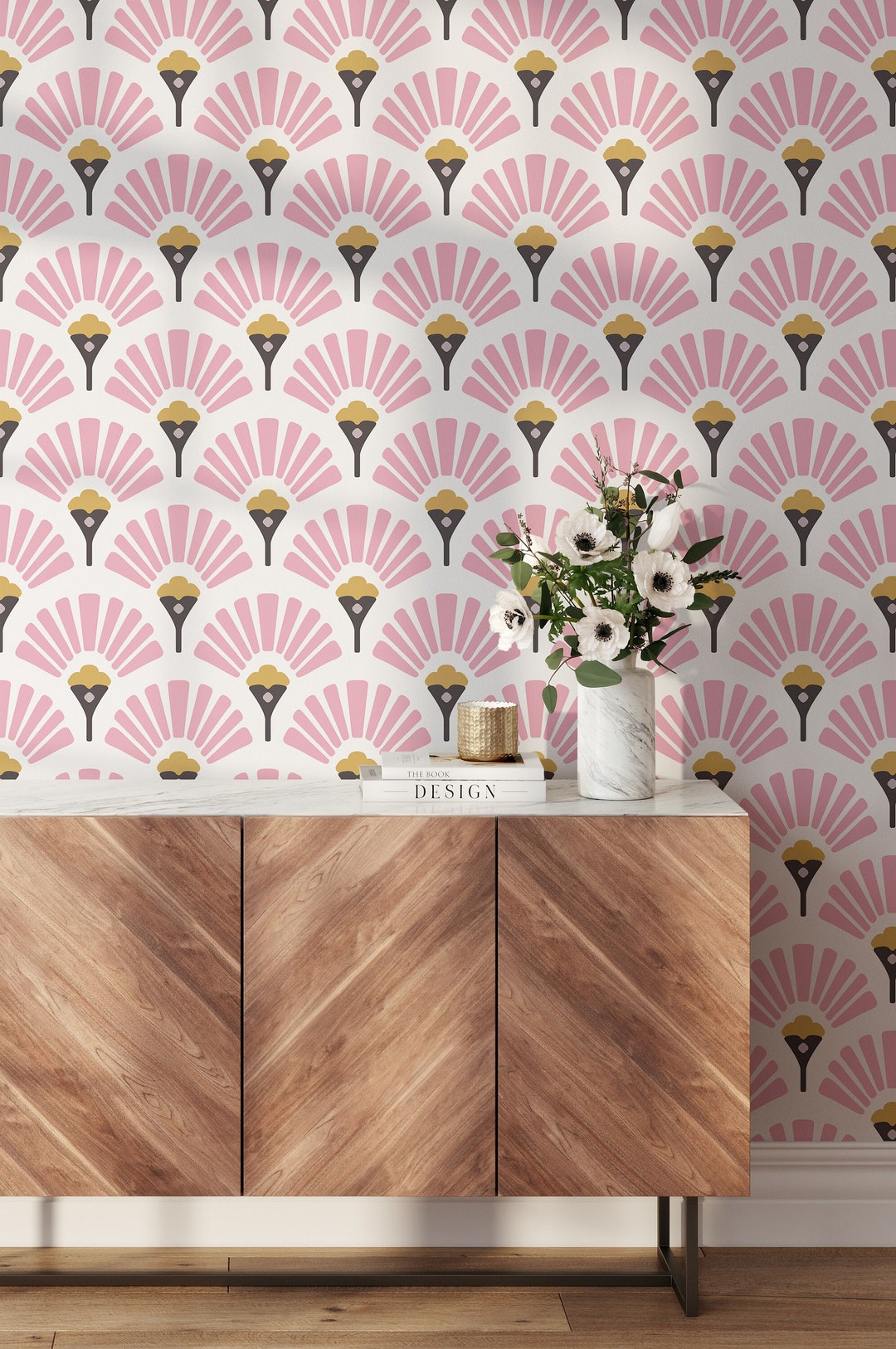 Pink Art Deco Pattern Wallpaper - Self Adhesive Peel and Stick ...