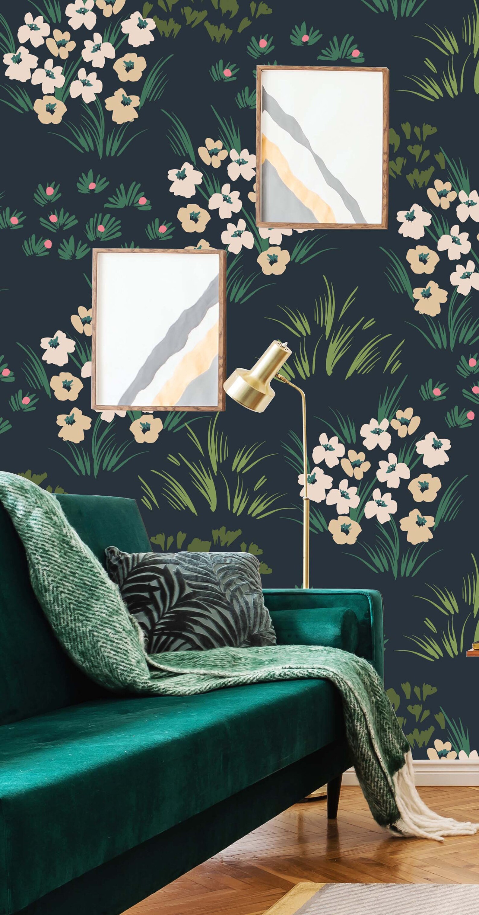 Dark Green Field Flowers Wallpaper Self Adhesive Peel and | Etsy