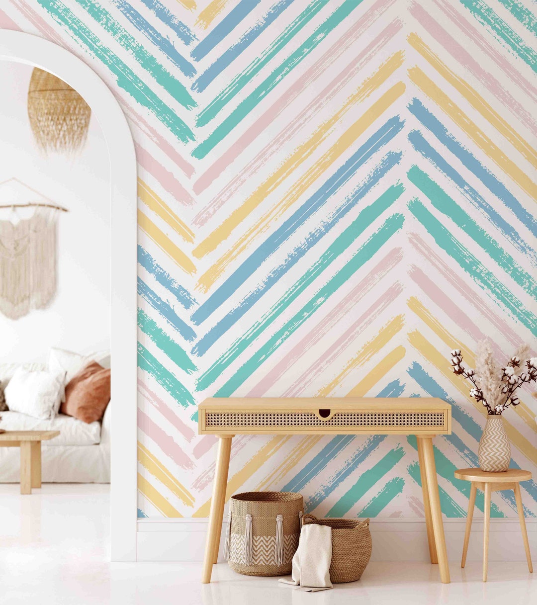 Geometric Lines Mural Wallpaper - Self Adhesive Pre-pasted Wallcovering ...