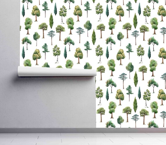 Trees Illustration Pattern Wallpaper Self Adhesive Peel and | Etsy