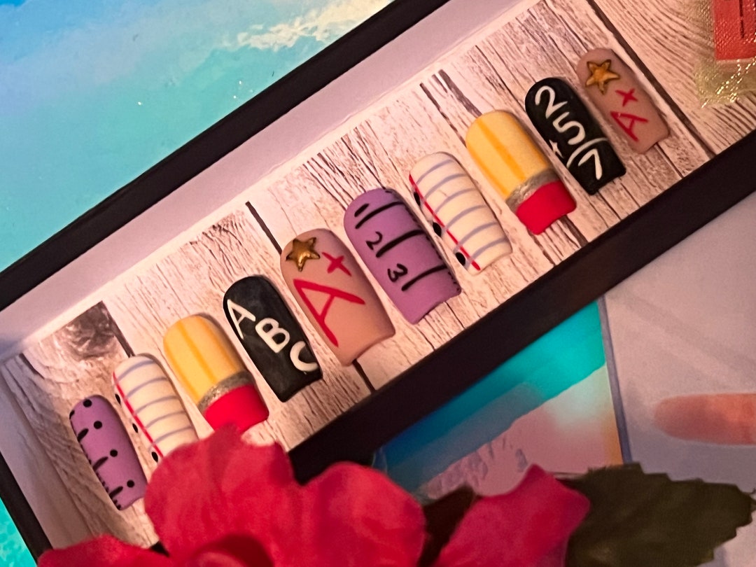 BACK TO SCHOOL - Press on Nails - Teacher Nails - School Supplies - Etsy
