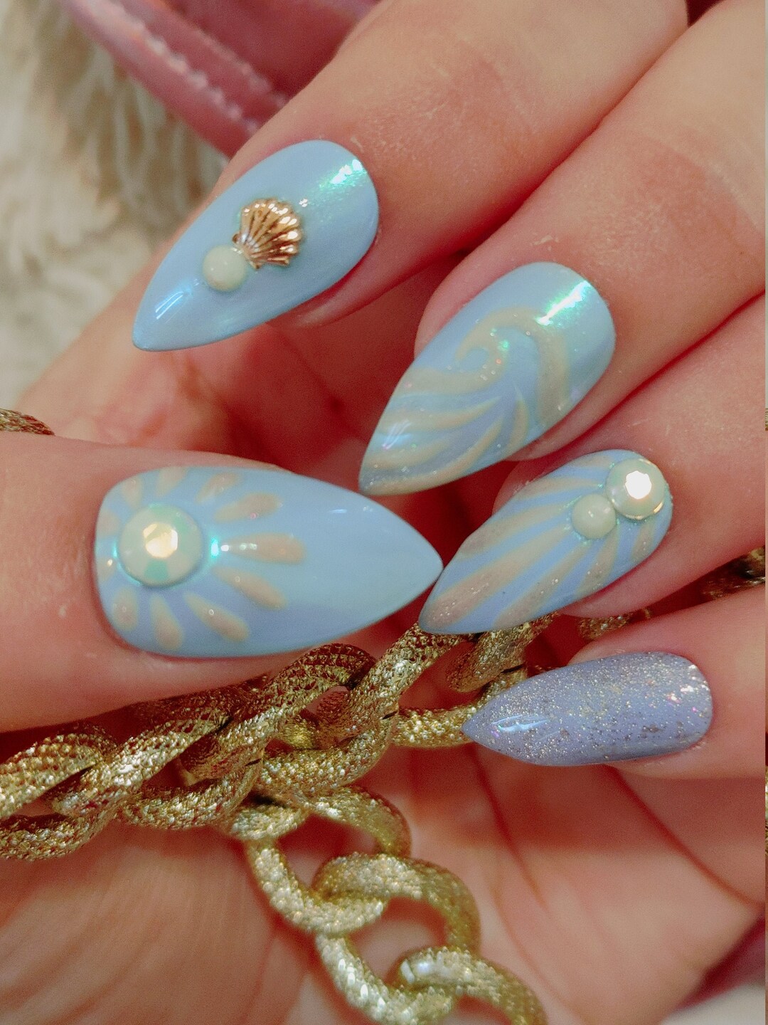 Mermaid Seashell Nails - Sunshine, Beach, Pearls, Baby Blue, Pastel ...