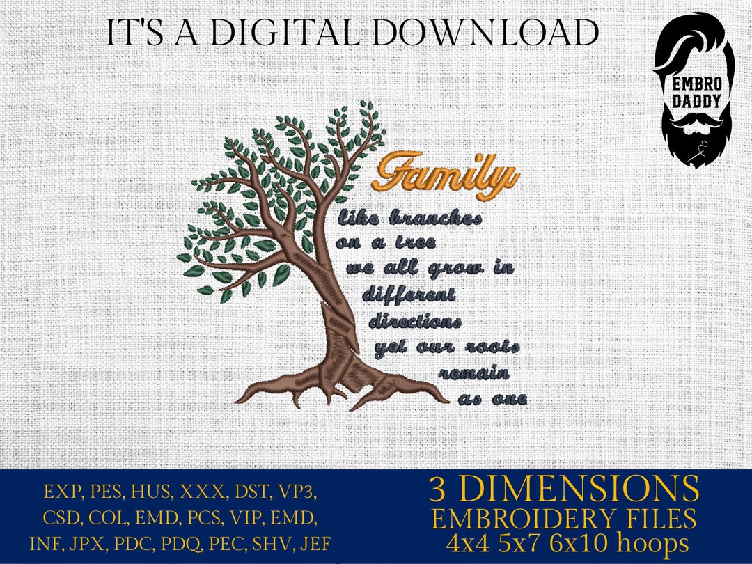 Machine Embroidery Files, Family Like Branches of a Tree , PES, DST ...