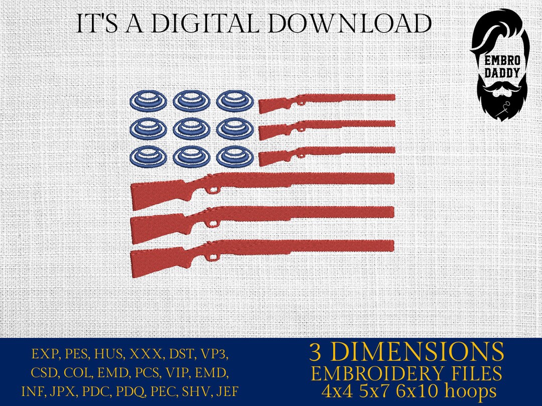 Machine Embroidery Files, Shotgun Clay Target Patriotic USA Flag ...