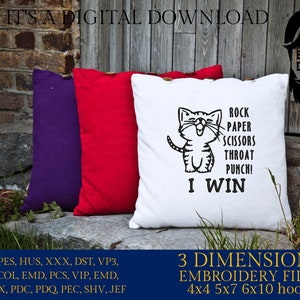 Machine Embroidery Files, Cat Rock Paper Scissors Throat Punch, PES ...