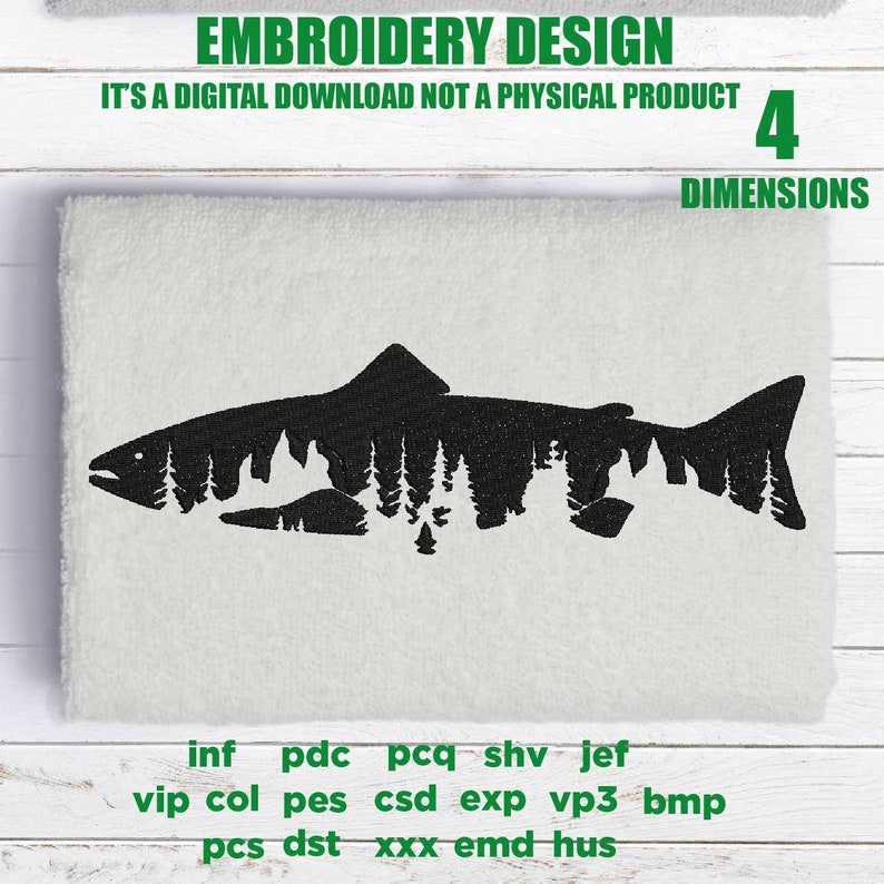 Machine Embroidery Mountain Salmon Embroidery Files Fisher - Etsy