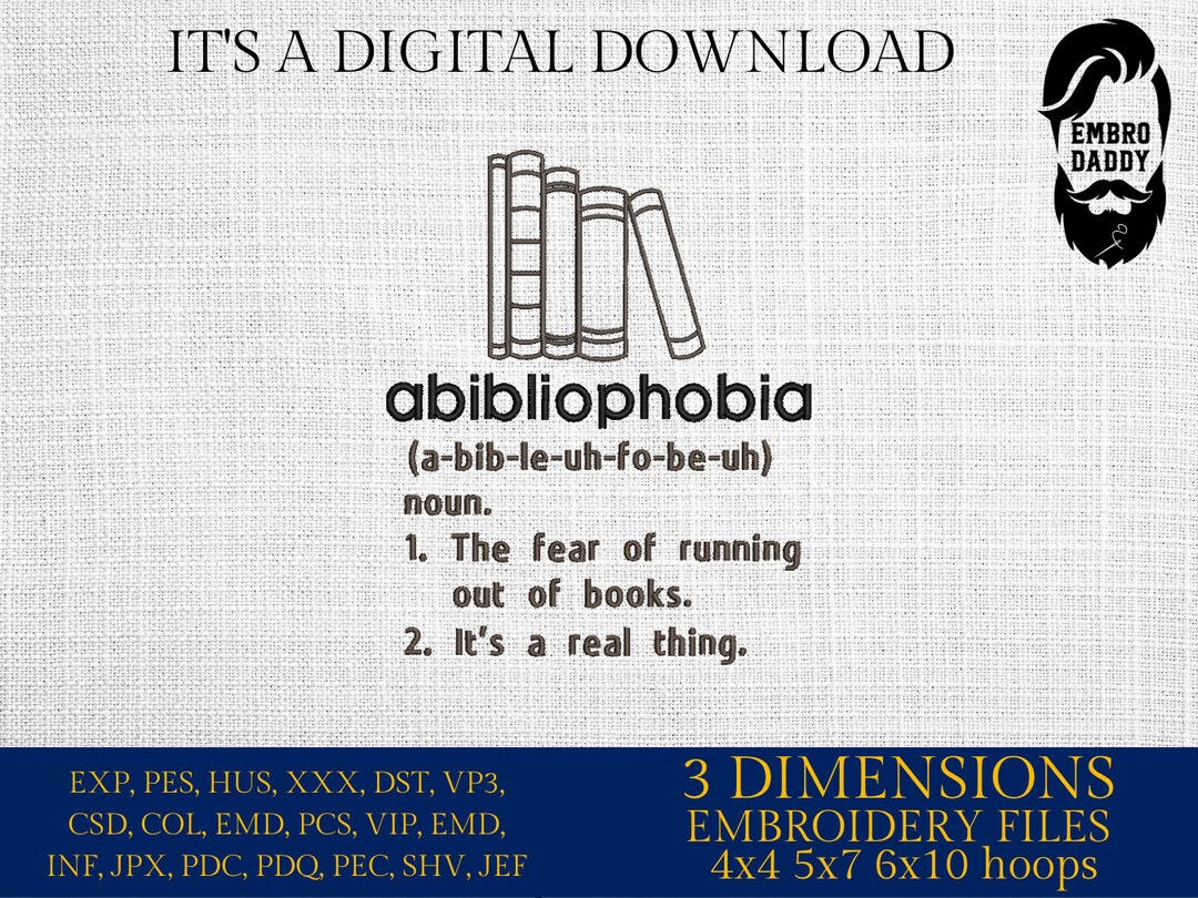 Machine Embroidery Files, Abibliophobia, Running Out of Books, Funny ...