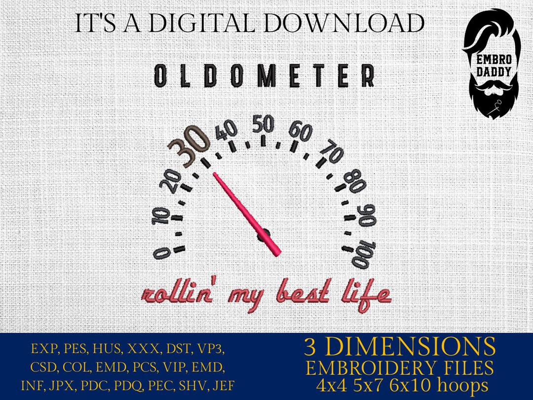Machine Embroidery Files, Oldometer 30 Th Birthday , 30 Years Old Funny ...