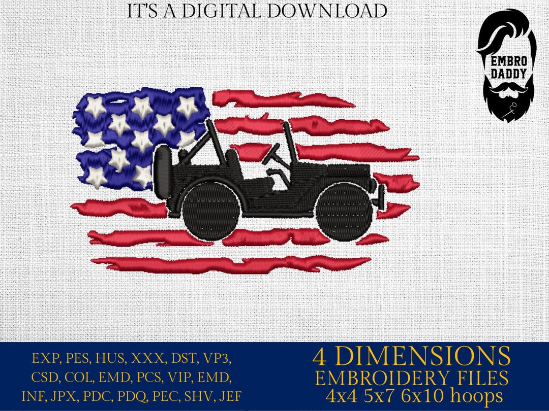 Machine Embroidery Files, USA Flag, off Road Car, PES, Xxx, Dst, Hus ...