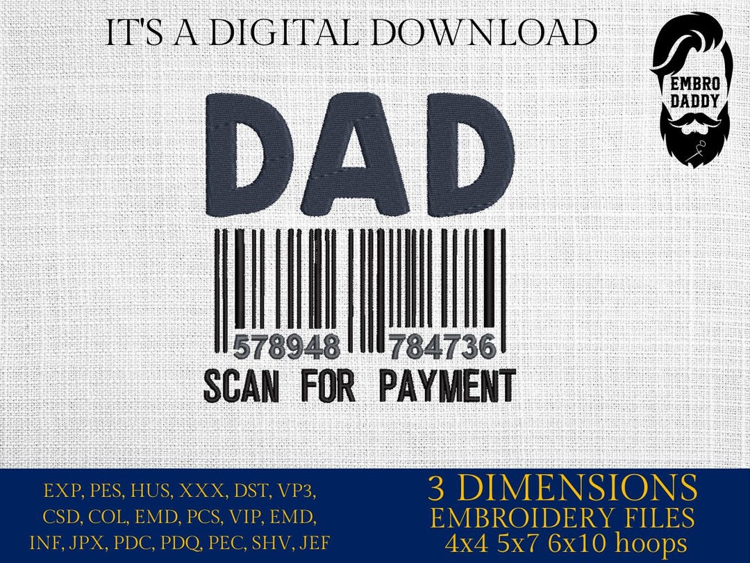 Machine Embroidery Files, DAD, Scan for Payment, PES, DST, Hus & More ...