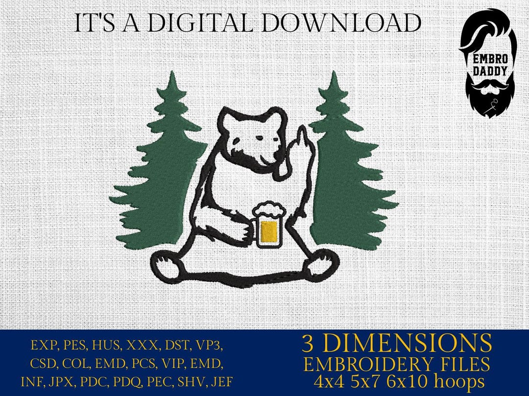 Machine Embroidery Files, Bear Drinking Beer, Camping Scene, Wild Life ...