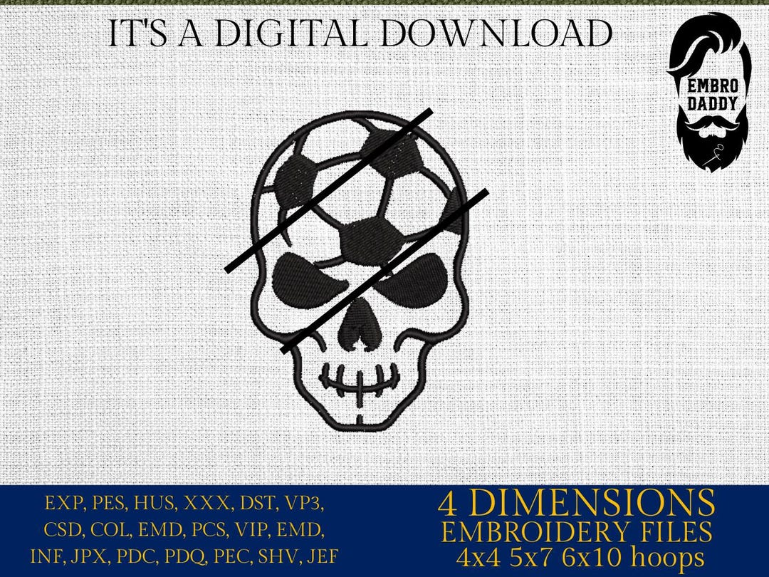 Machine Embroidery Files, Skull Soccer Ball Design, Perfect for Soccer ...