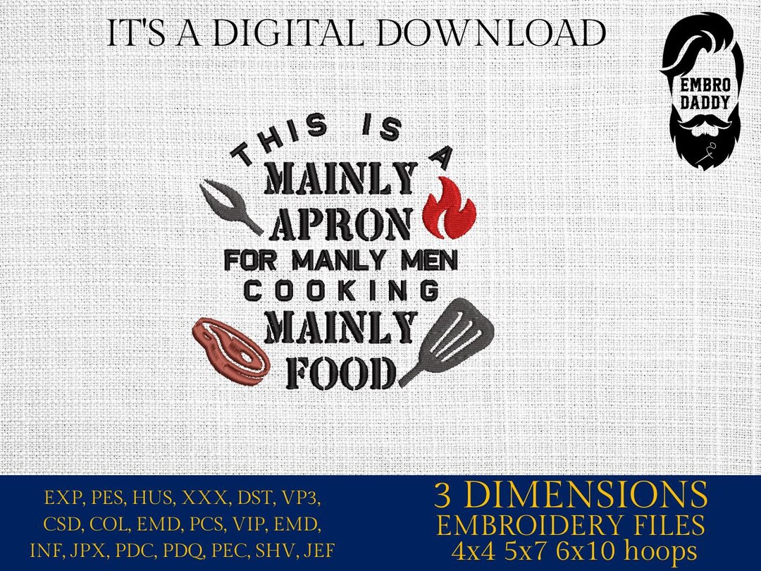 Machine Embroidery Files, This is a Manly Apron, Funny Embroidery Files ...