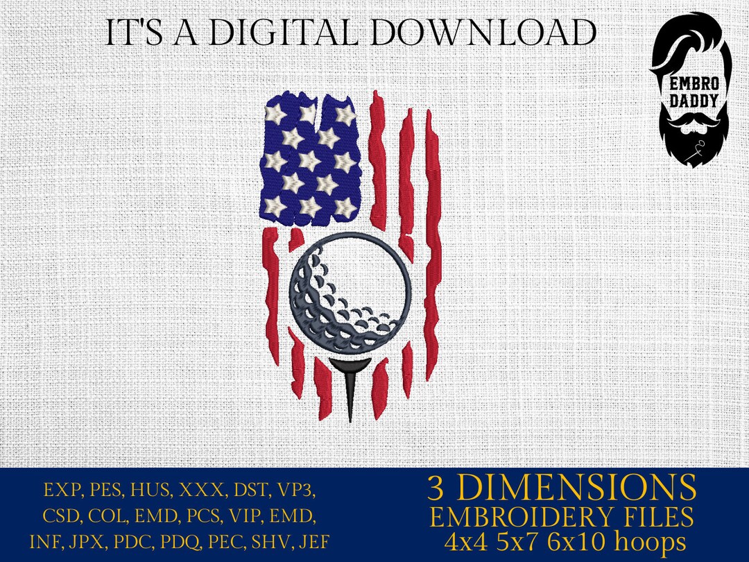 Machine Embroidery Files, Golf Usa Flag, PES, DST, Hus & More - Etsy
