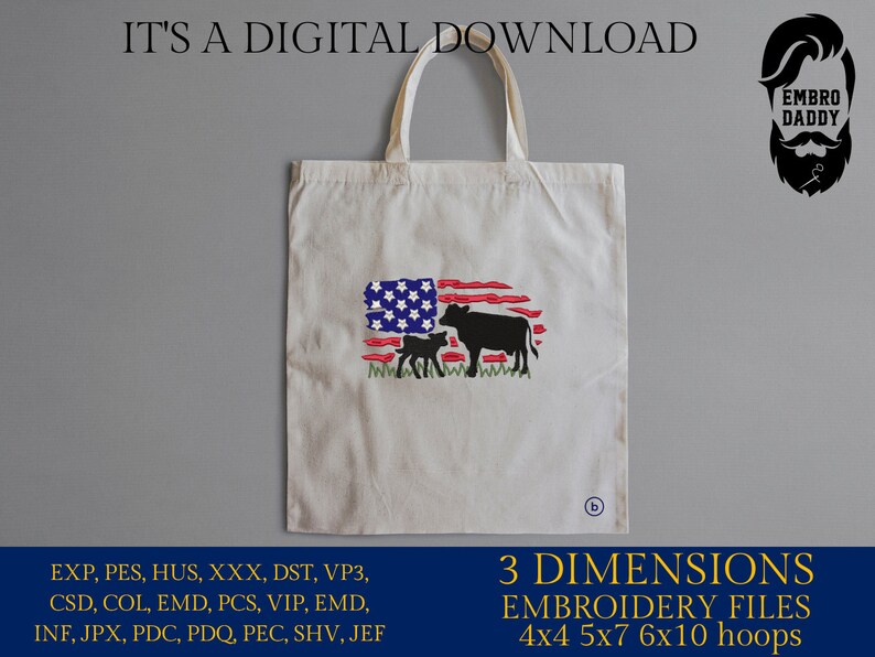 Machine Embroidery Files, Cow and Calve, Usa Flag, PES, DST, Xxx, Hus ...