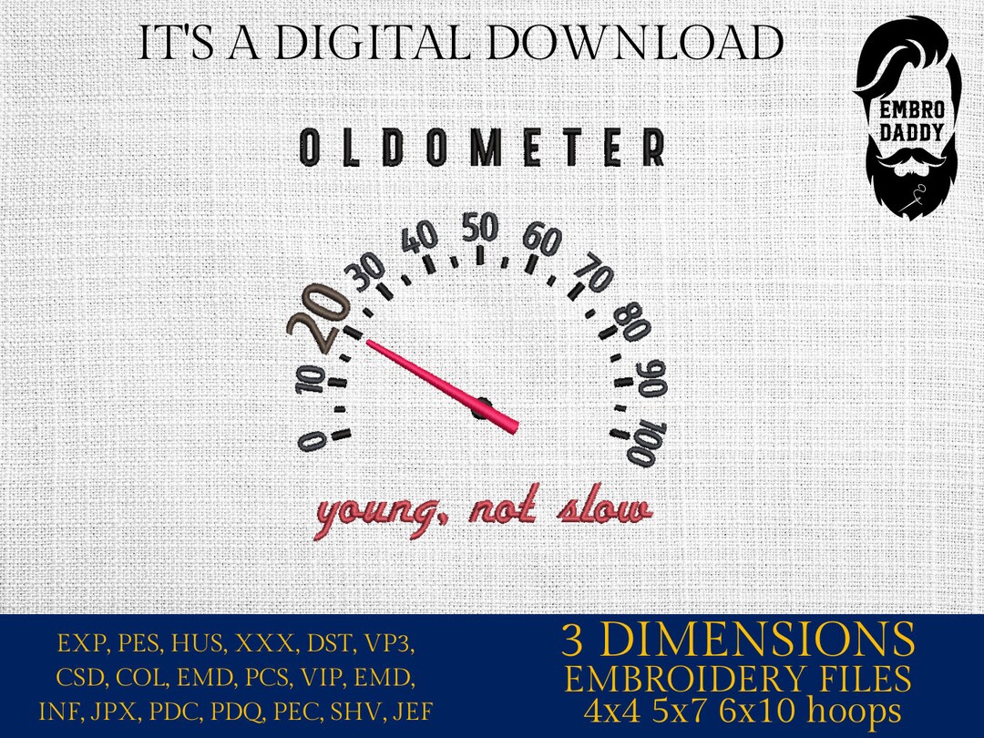 Machine Embroidery Files, Oldometer 20 Th Birthday , 20 Years Old Funny ...