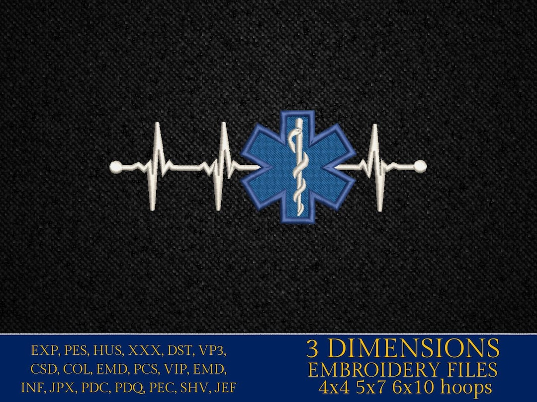 Machine Embroidery Files, Heartbeat Pulse EMT Paramedic, Heart Beat ...