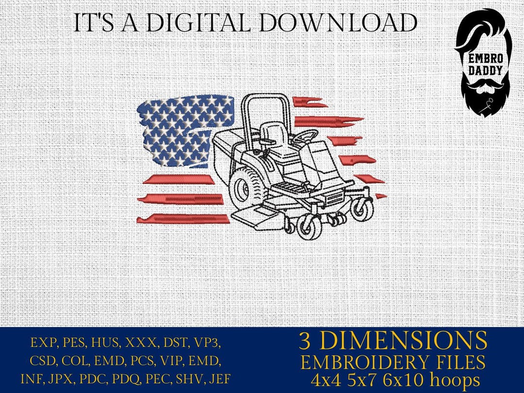 Machine Embroidery Files, US Lawn Mower, Lawn Mower With Flag ...