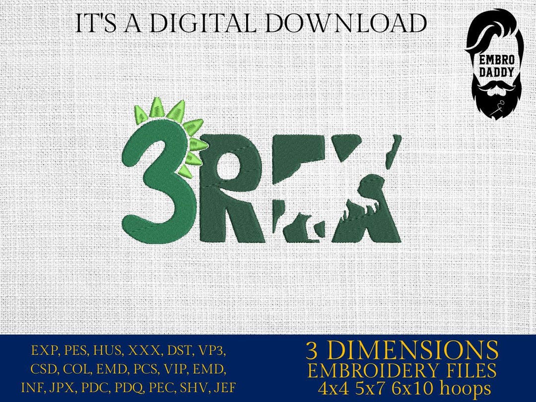 Machine Embroidery Files, Three Rex, 3rd Birthday Boy, Dinosaur, Boy's ...