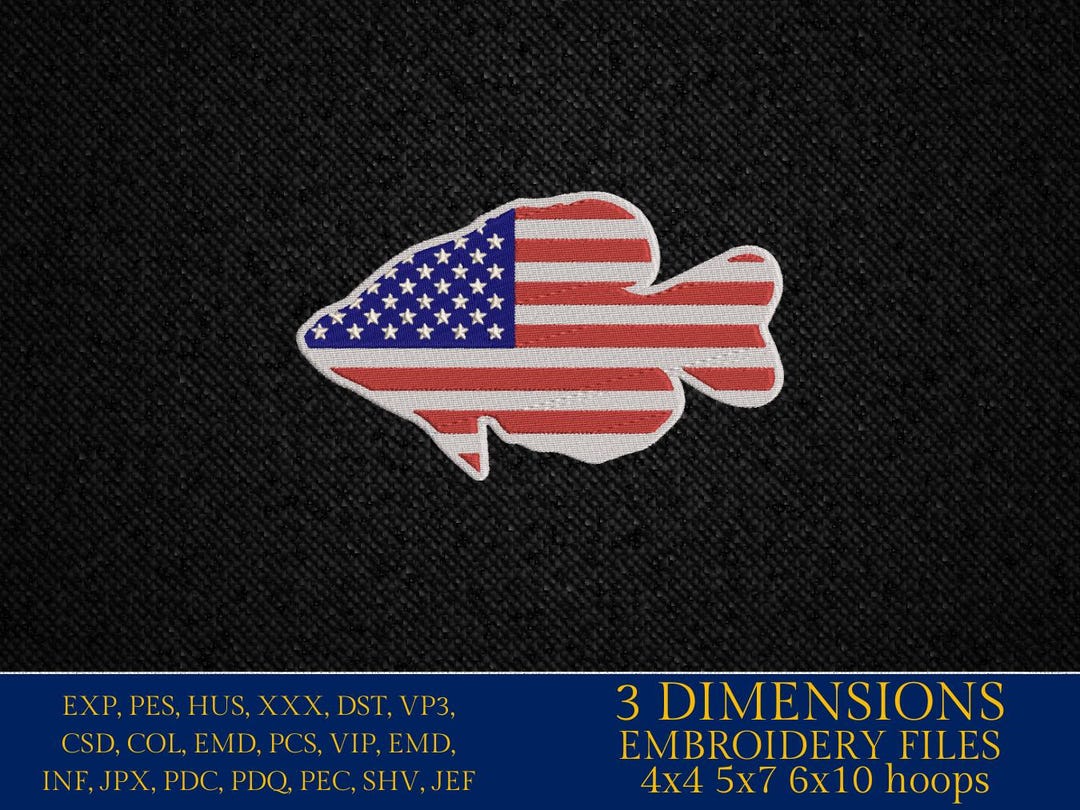 Machine Embroidery Files, Crappie Fish USA Flag, American Flag, PES ...