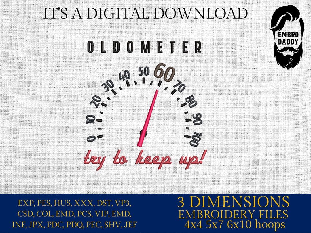Machine Embroidery Files, Oldometer 60 Th Birthday , 60 Years Old Funny ...