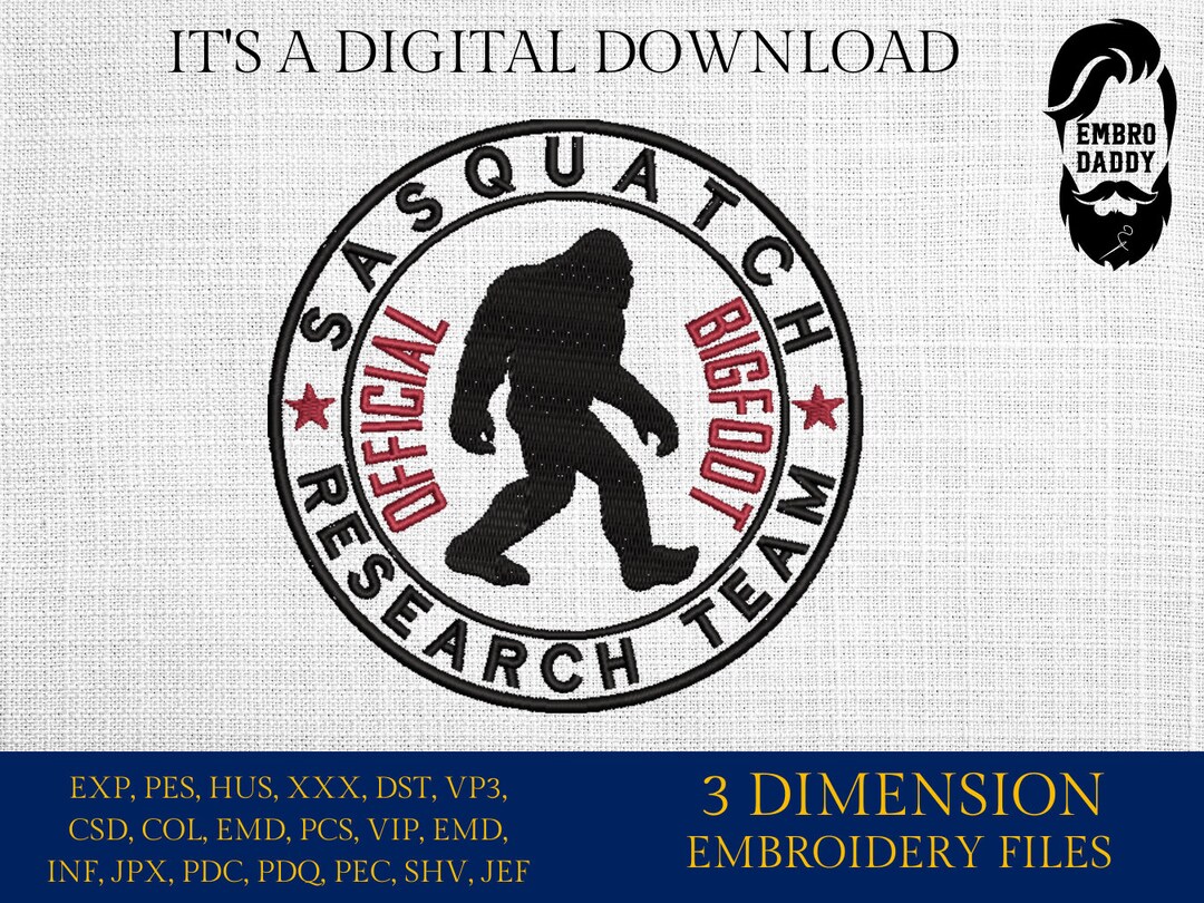 Machine Embroidery Files, Sasquatch Search Team Embroidery Files ...