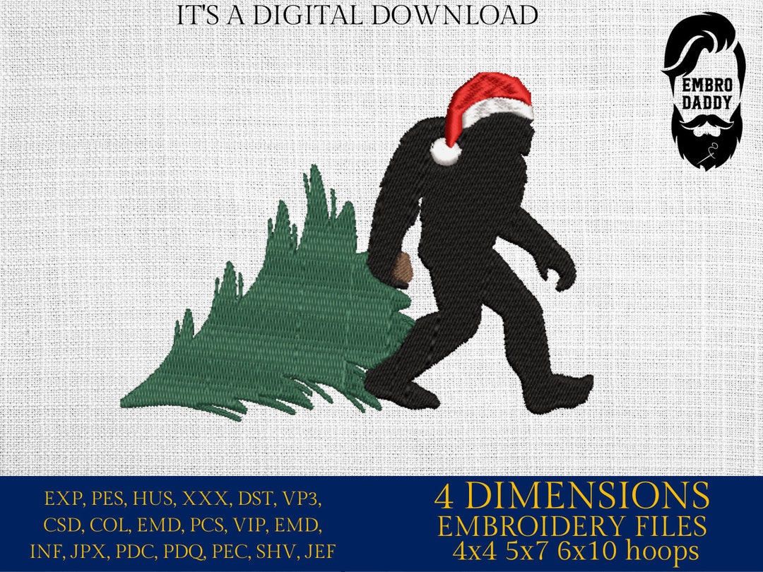 Machine Embroidery Files, Bigfoot Santa Claus With Christmas Tree ...