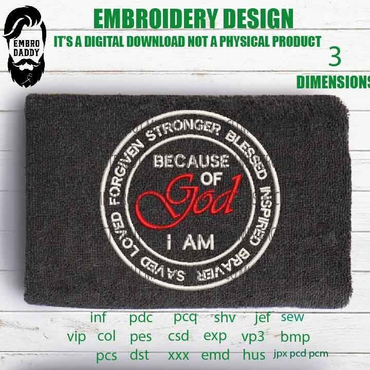Machine Embroidery Because of God Christian Embroidery - Etsy