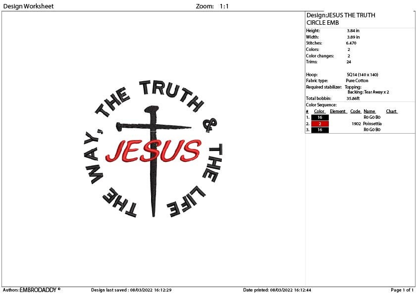 Machine Embroidery Jesus the Truth the Life the Way - Etsy