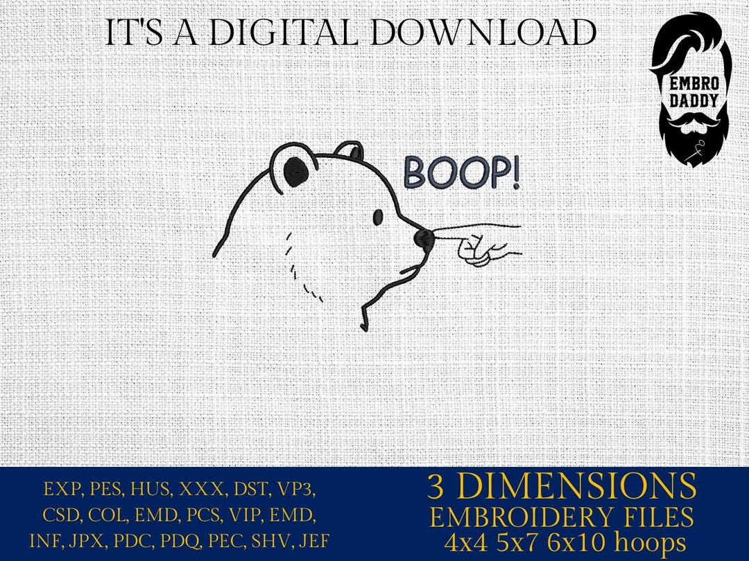 Machine Embroidery Files, Boop! Bear Finger Touching Nose, Papa Bear ...