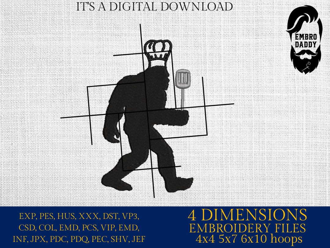 Machine Embroidery Files, Bigfoot Chef, Bigfoot Pes, Big Foot, Yeti ...