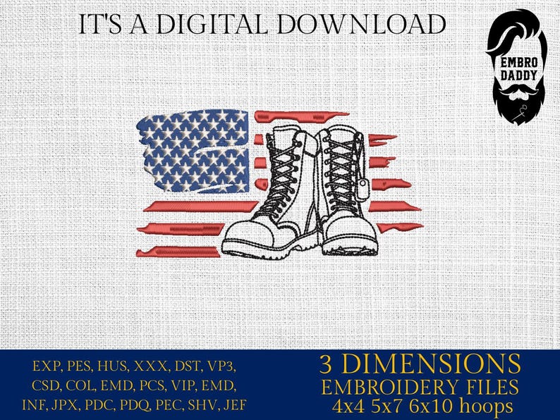 Machine Embroidery Files, American Flag, Military Boots, Patriotic USA ...