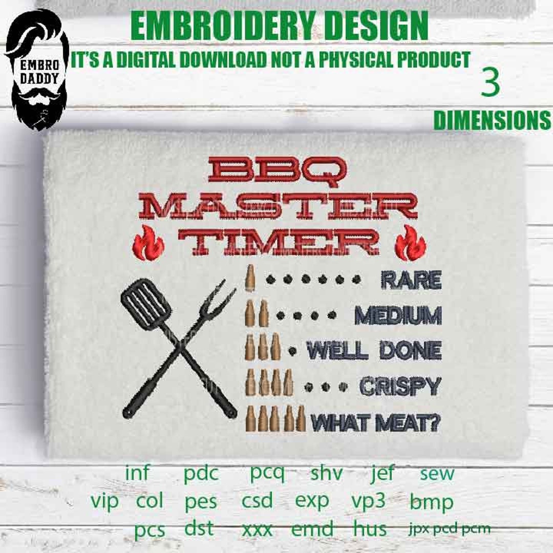 Machine Embroidery, BBQ Master Timer, Drink Beer Grill Meat BBQ, Father ...