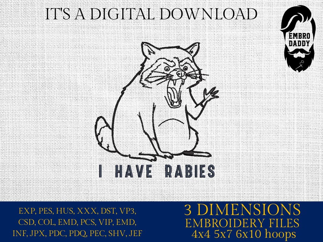 Machine Embroidery Files, I Have Rabies, Funny Raccoon Meme, Funny ...