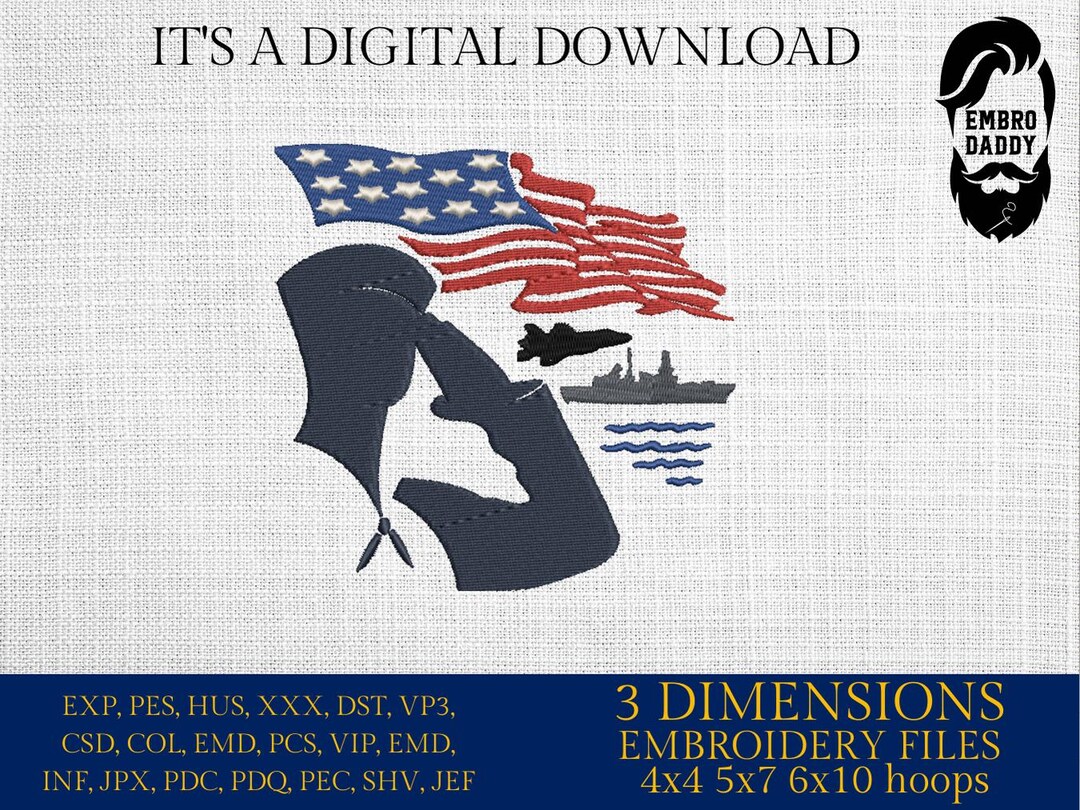 Machine Embroidery Files, USA Flag, US Sailor, American Soldier, United ...