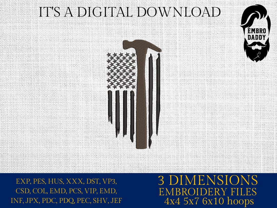 Machine Embroidery Files, Usa Flag, Construction Hammer, Work, Home ...