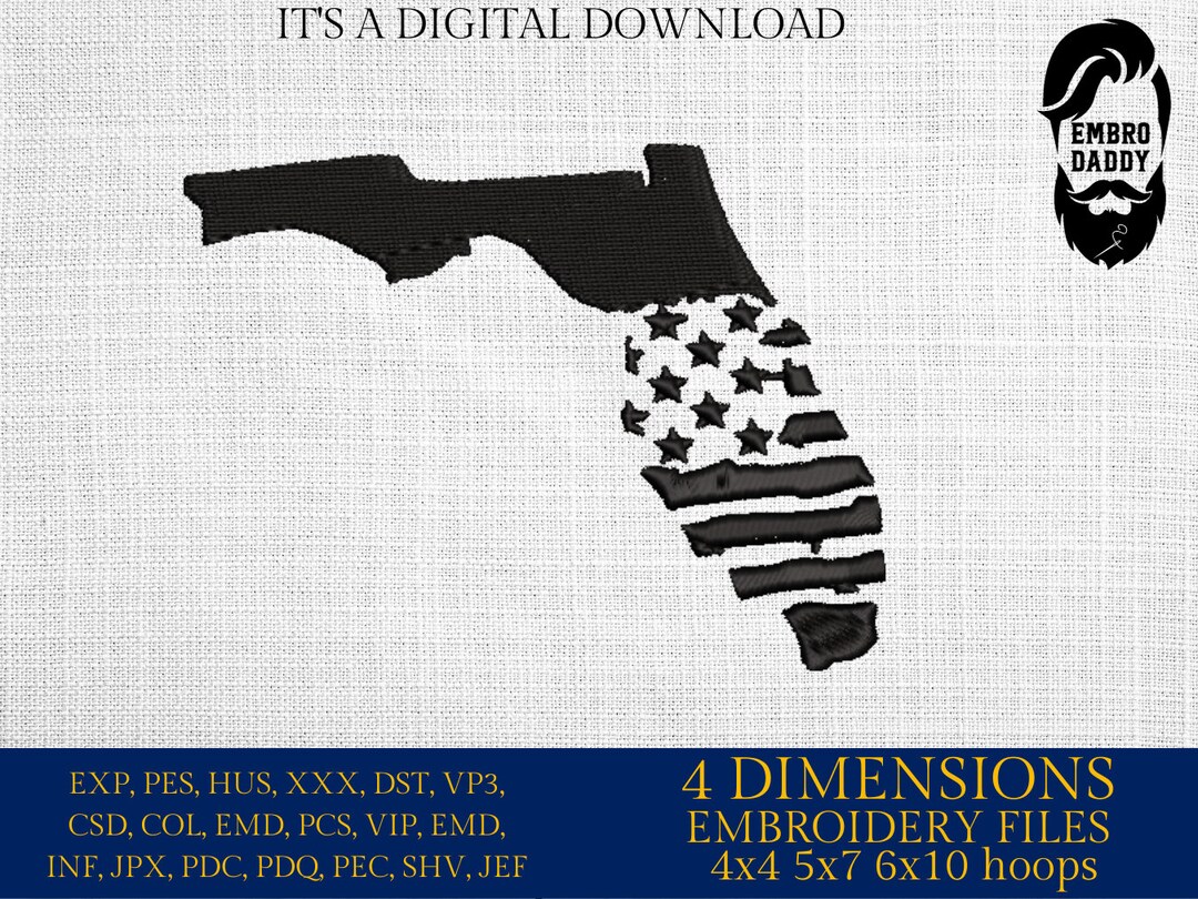 Machine Embroidery Files, State of Florida, USA Flag, Dst, PES, Xxx ...