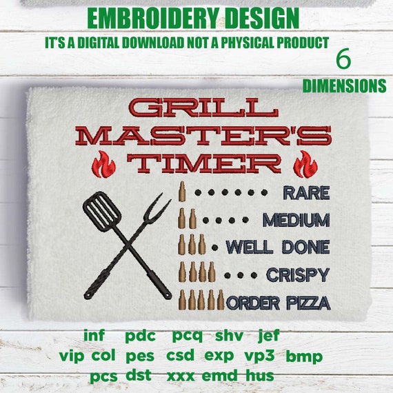 Machine Embroidery Grill Master's Timer Drink Beer Grill - Etsy