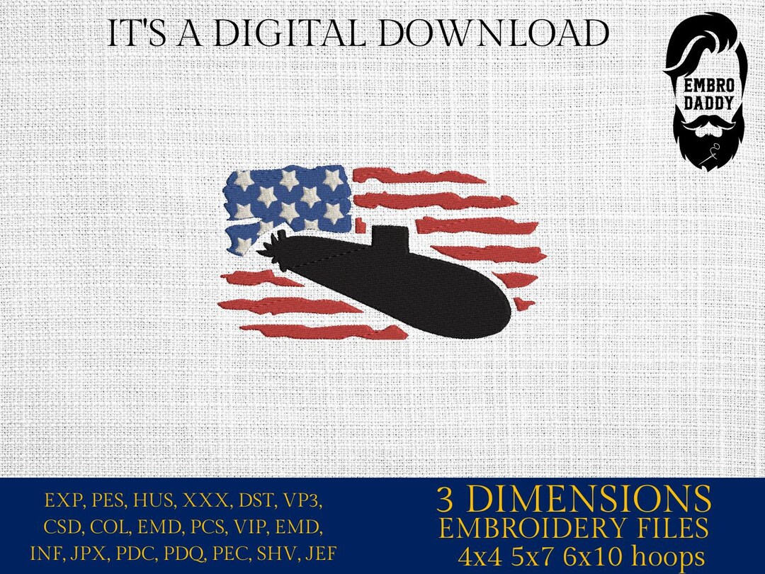 Machine Embroidery Files, USA Flag, Submarine, Navy, PES, Xxx, Dst, Hus ...